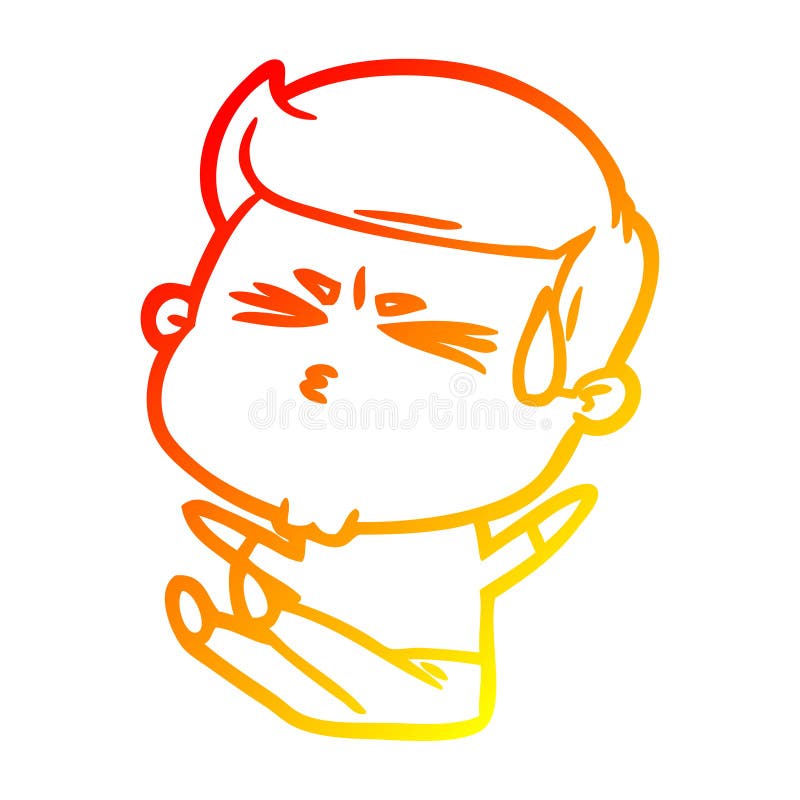 A Creative Warm Gradient Line Drawing Cartoon Man Sweating Stock Vector ...