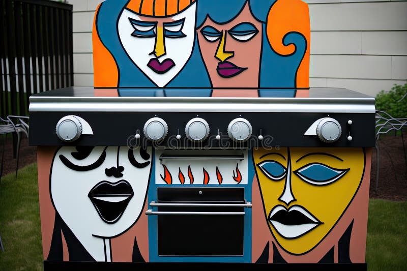 Original Design with Painted Face and Figures on Backyard Grill Stock ...