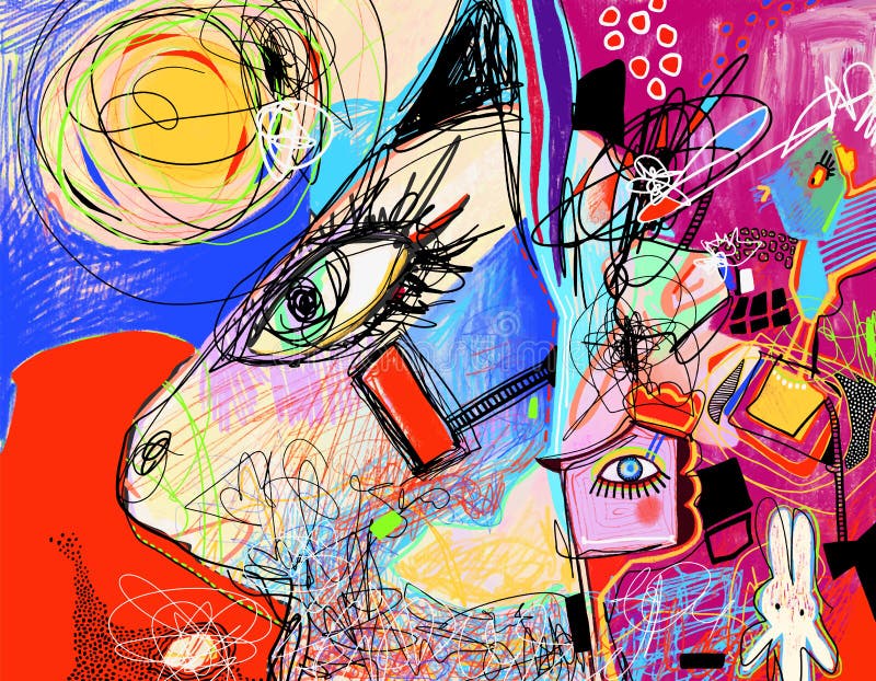 Original Digital Contemporary Artwork with Abstract Cat and Rabbit ...