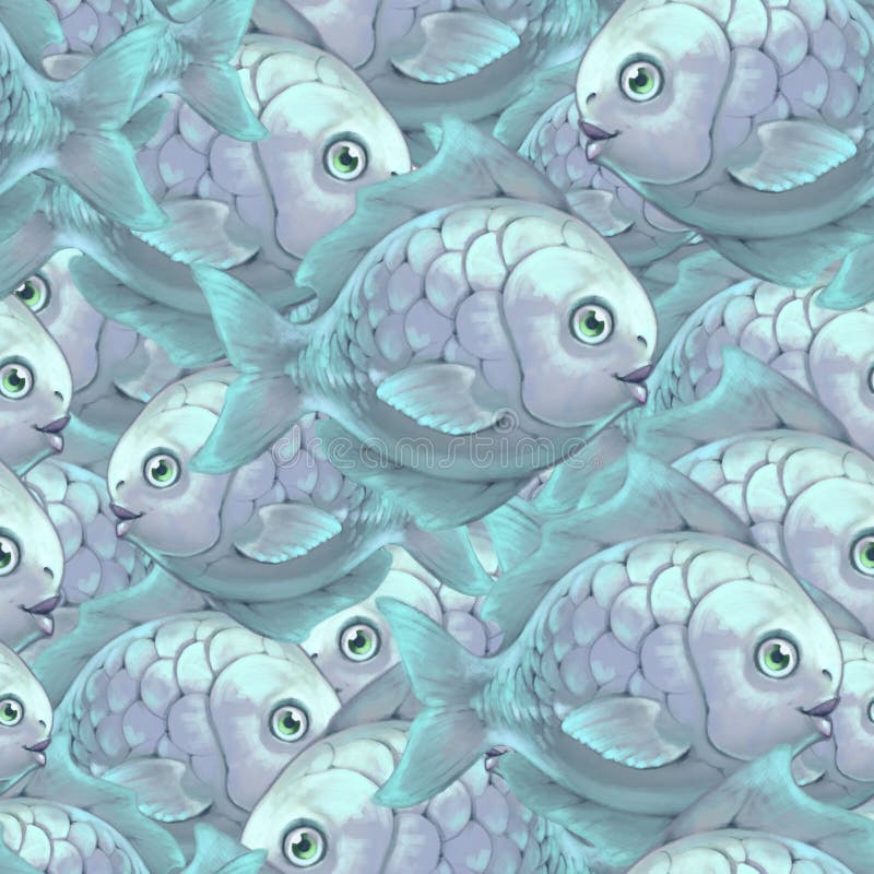 Original Digital Illustration of a Beautiful Blue Cute Fish Stock ...