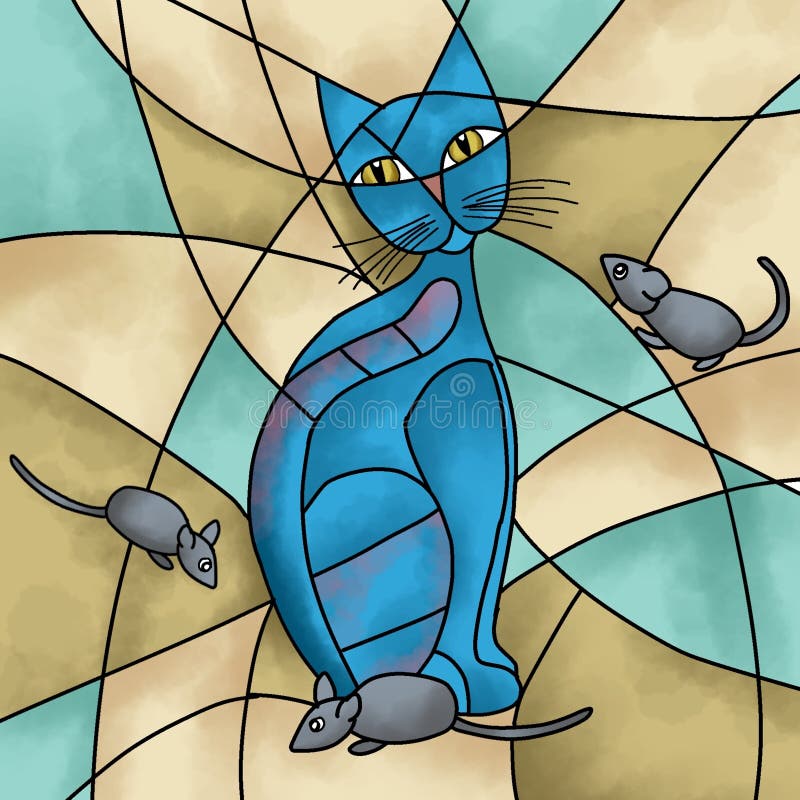 Original Digital Painting of a Blue Cat and Mouse with Water Effect ...