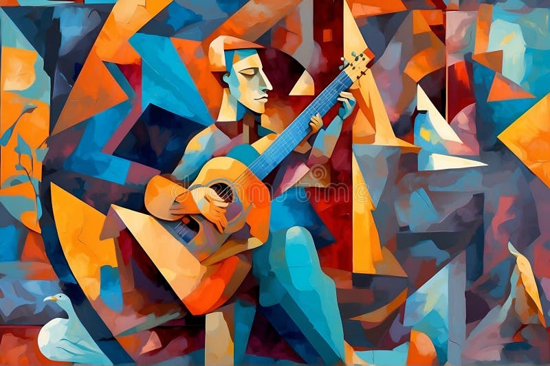 Original Digital Painting Cubism Style of a Man Plays the Guitar Stock ...