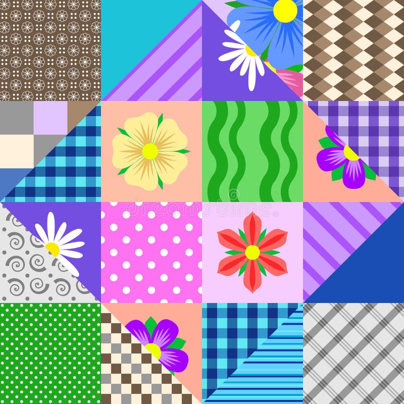 Original Double Patchwork with Flowers. Vector Design Stock Vector ...