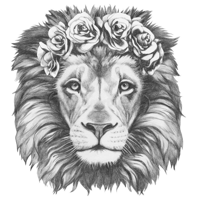 Lion Flowers Tattoo Drawing