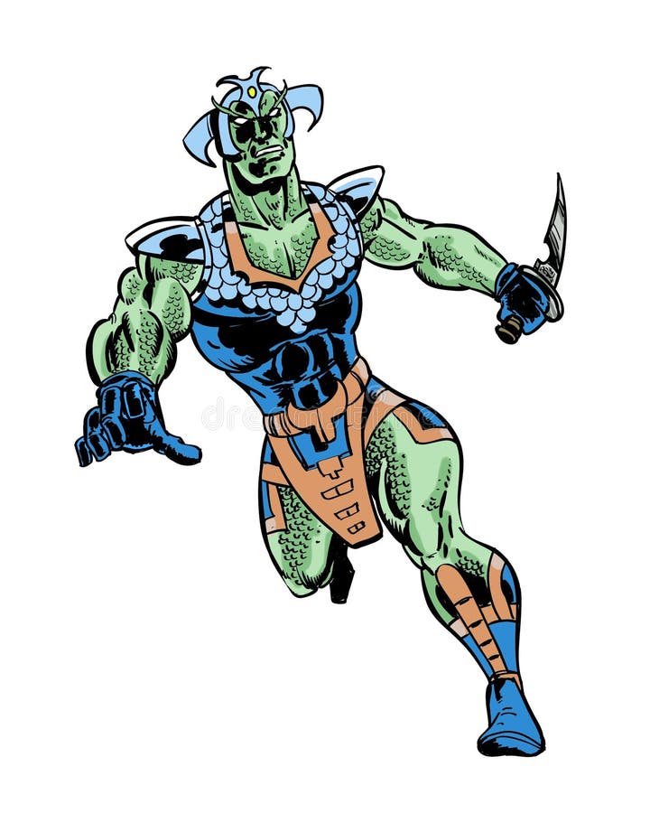 Comic Book Illustrated Cyborg Amphibian Fish Monster Stock Illustration ...