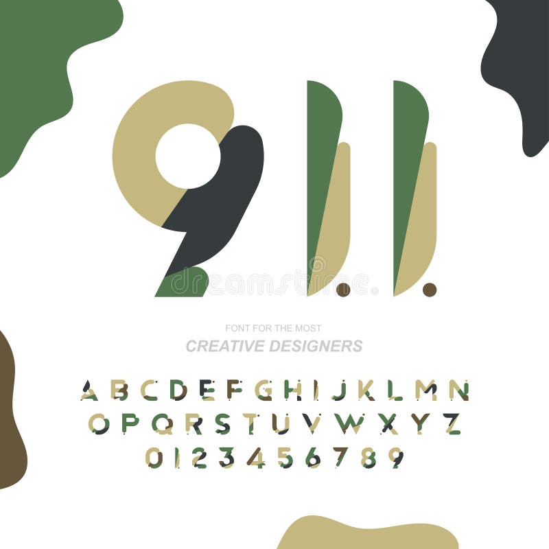 911 Original Font in Camouflage for Creative Design Template. Flat ...