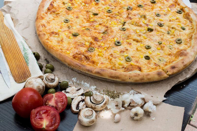 Pizza creative set stock photo. Image of fresh, olivesnour - 209094432