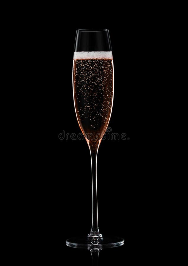 Original Glass with Pink Rose Champagne on Black Background Stock Photo ...