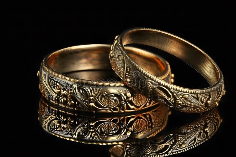 Original Gold Wedding Rings on a Dark Background. Neural Network AI ...