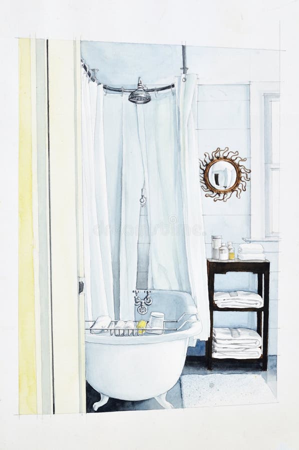 Original Hand Paint, Bath Room Stock Illustration - Illustration of ...
