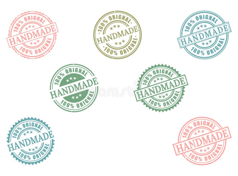 100 Original Handmade Rubber Stamp Collection, Authentic Craft Product Seal Vector Set Stock ...