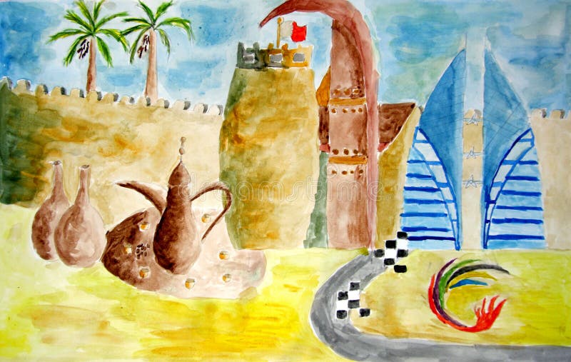 Original Painting Showing Bahrain Heritage Stock Illustration - Image ...