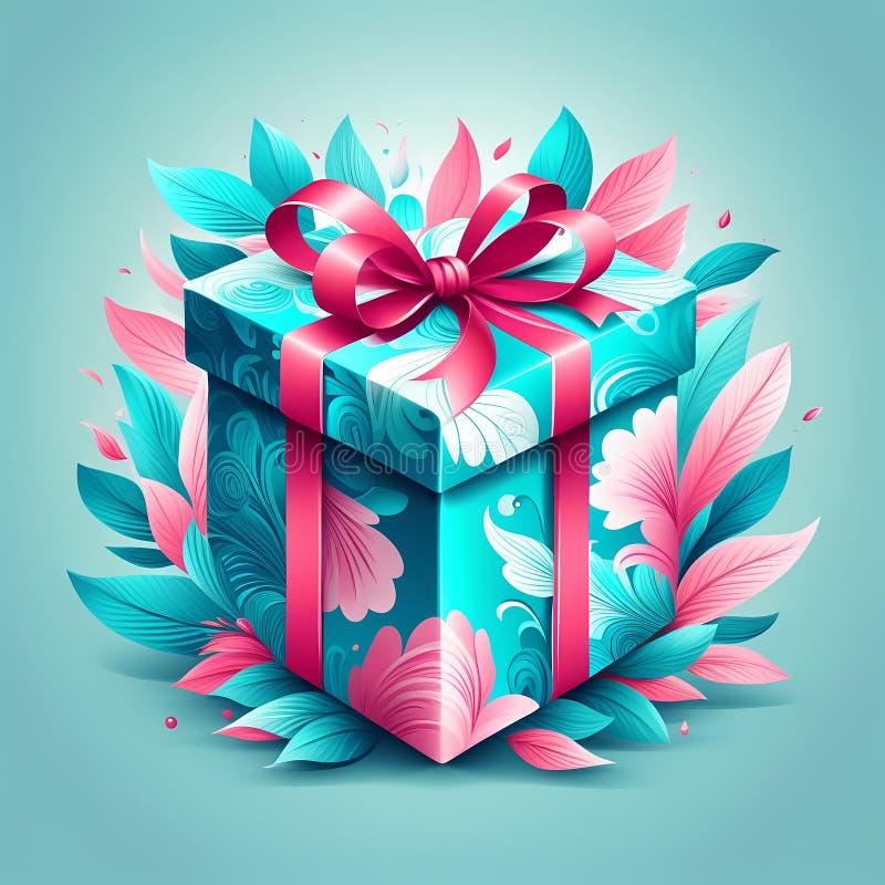 Original Patterns and a Gift Box with a Pink Bow on a Blue Background ...