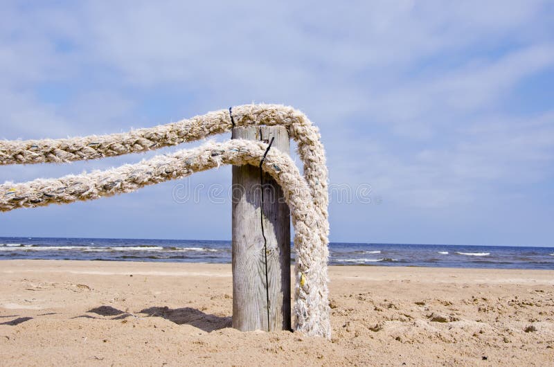 Original Ropes Fence on Sea Beach Stock Image - Image of garbage ...