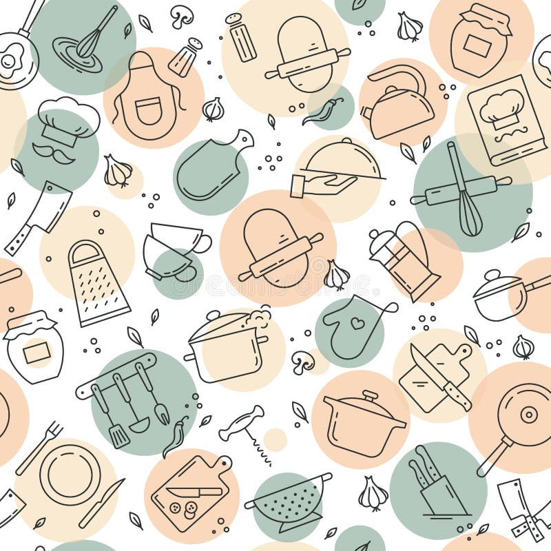 An Original Seamless Pattern on the Kitchen Theme with a Variety of ...