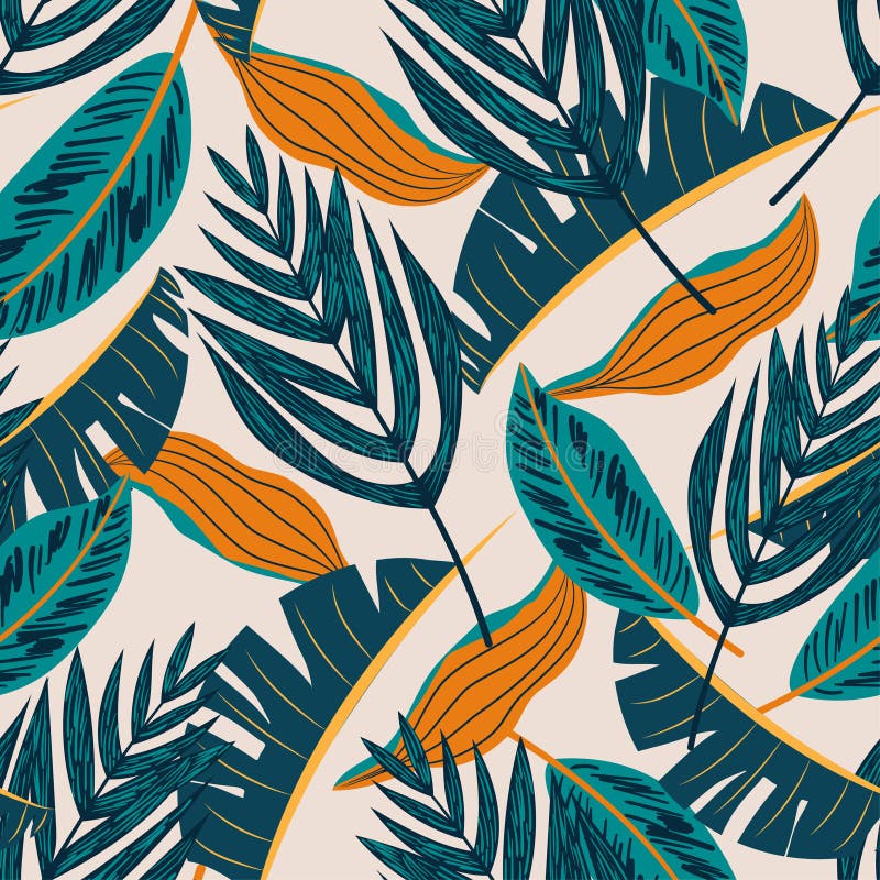 Original Seamless Pattern with Leaves on Beige Background. Vector ...