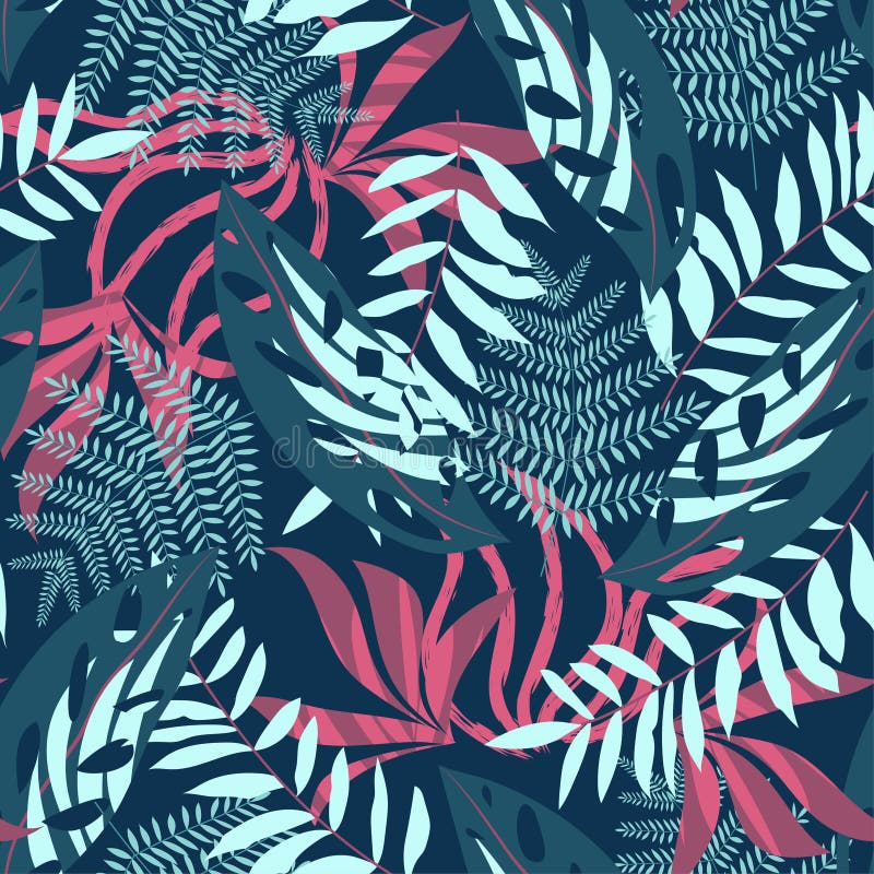 Original Seamless Pattern with Tropical Leaves on a Dark Background ...