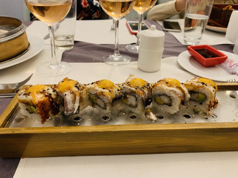 Original Sushi in the Restaurant Stock Photo - Image of eggs, cream ...