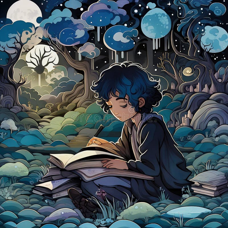 Fairytale Elf Writes the Book of Knowledge. Stock Illustration ...