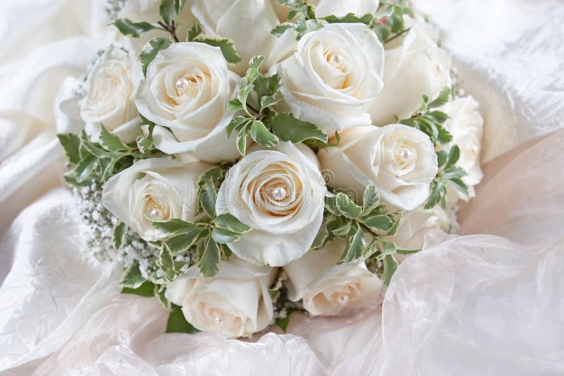 Original Wedding Beautiful White Roses Wedding Bouquet Stock Photo ...