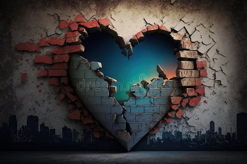 Original Work of Art of Heart in Form of Image with Broken Wall Stock ...