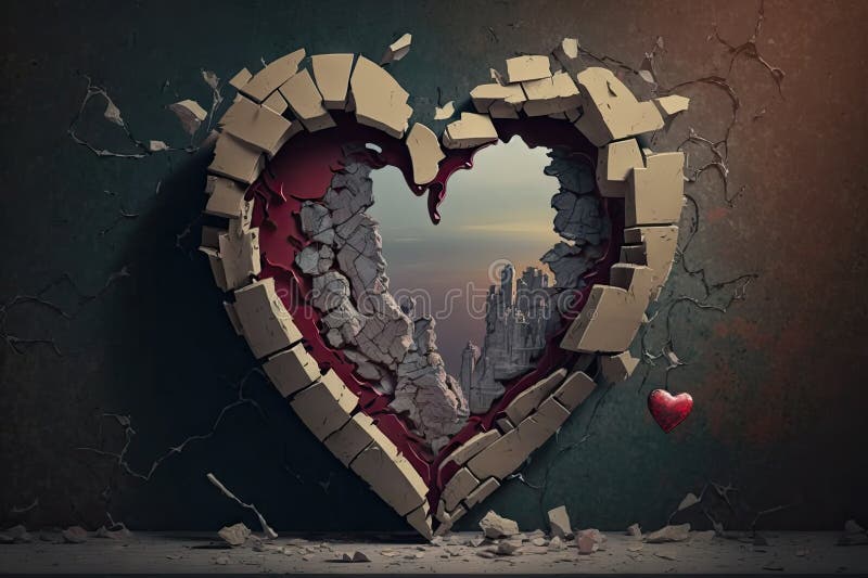 Original Work of Art of Heart in Form of Image with Broken Wall Stock ...