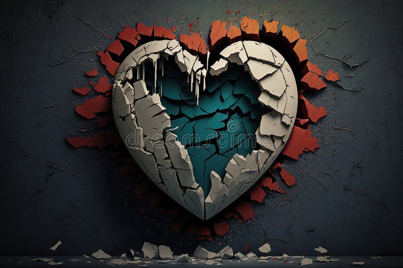 Original Work of Art of Heart in Form of Image with Broken Wall Stock ...