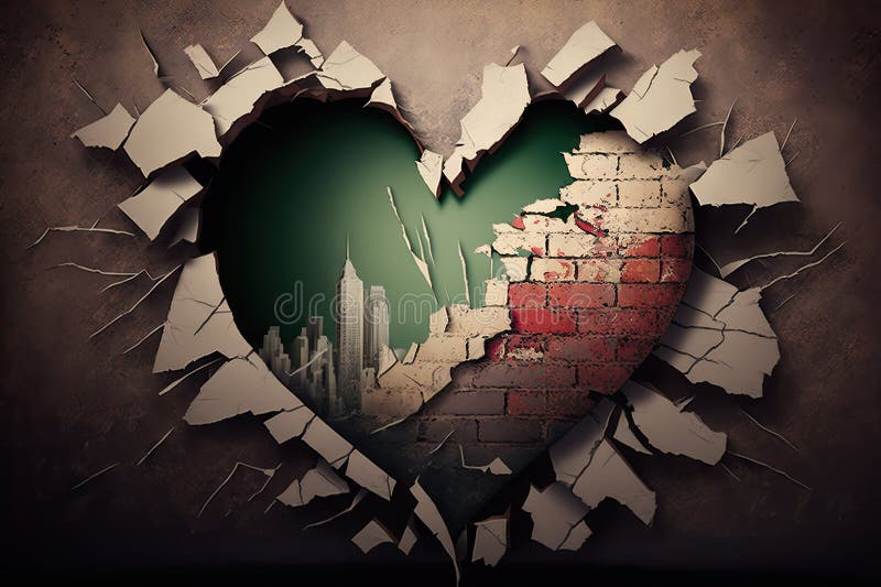 Original Work of Art of Heart in Form of Image with Broken Wall Stock ...