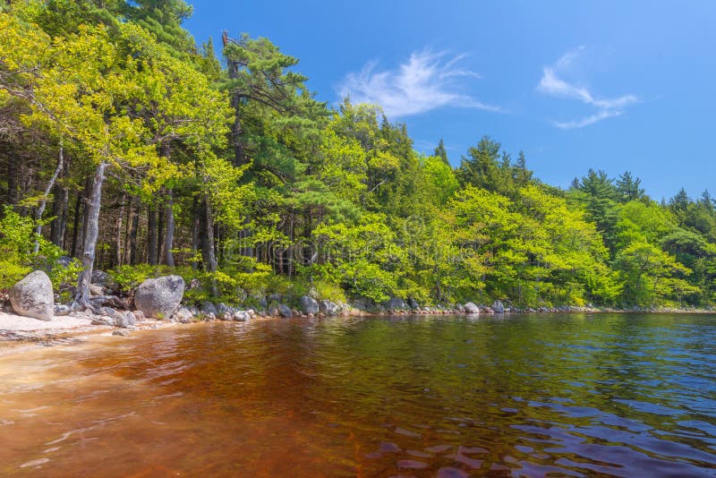 Orilla De Un Lago Al Atardecer Con Un Barco Encallado Foto de archivo ...
