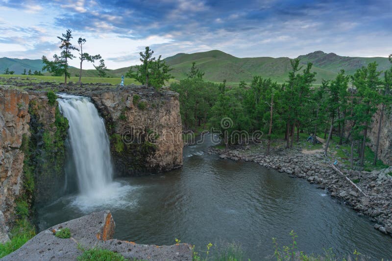 Orkhon Waterfall in Mongolia at Sunrise Stock Photo - Image of ...