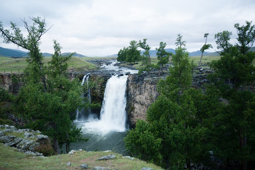 Orkhon Waterfall View. Orkhon Valley, Mongolia Stock Image - Image of ...