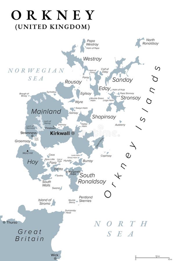 Orkney, Archipelago in Northern Isles of Scotland, Gray Political Map ...