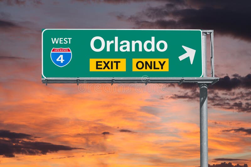 Orlando Florida Exit only Freeway Sign with Sunrise Sky Stock Image ...