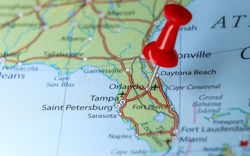 Orlando, Florida Pin on Map Stock Photo - Image of destination, global ...