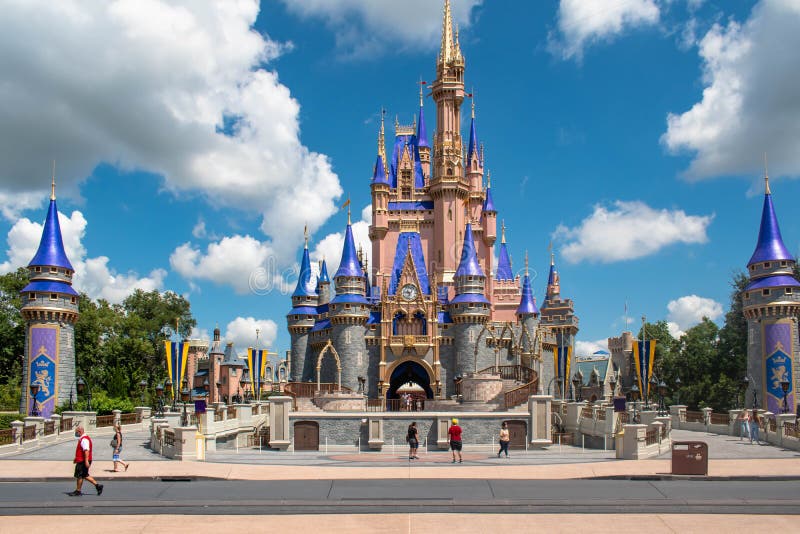 Panoramic View of Cinderella`s Castle on Lightblue Cloudy Sky ...