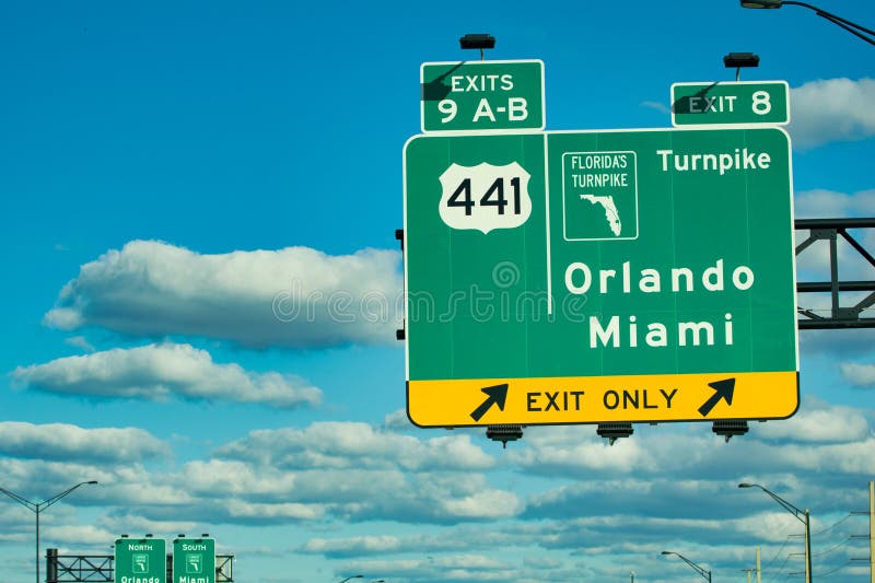 Orlando Miami Road Sign, Florida Stock Photo - Image of sign, america ...
