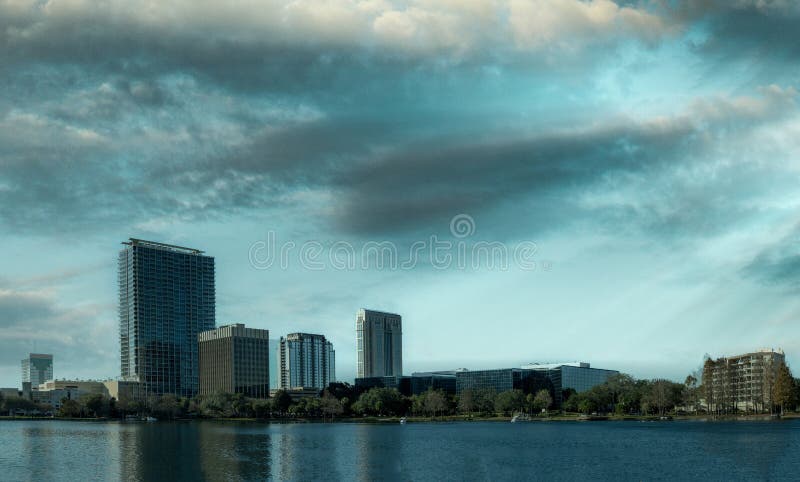 Orlando Panoramic View from Lake Eola at Dusk, Florida Stock Photo ...