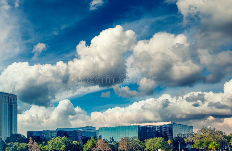 Orlando Panoramic View from Lake Eola at Dusk, Florida Stock Photo ...