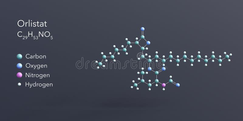 Orlistat Molecule 3d Rendering, Flat Molecular Structure with Chemical ...
