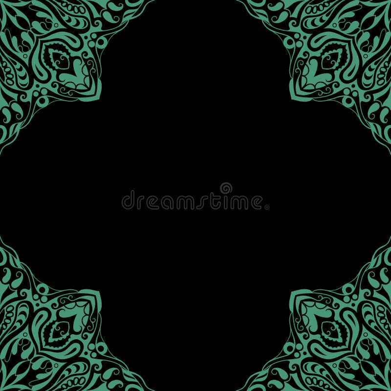 Ornamental Frame. Decorative Border - Corners - Turquoise on Black ...