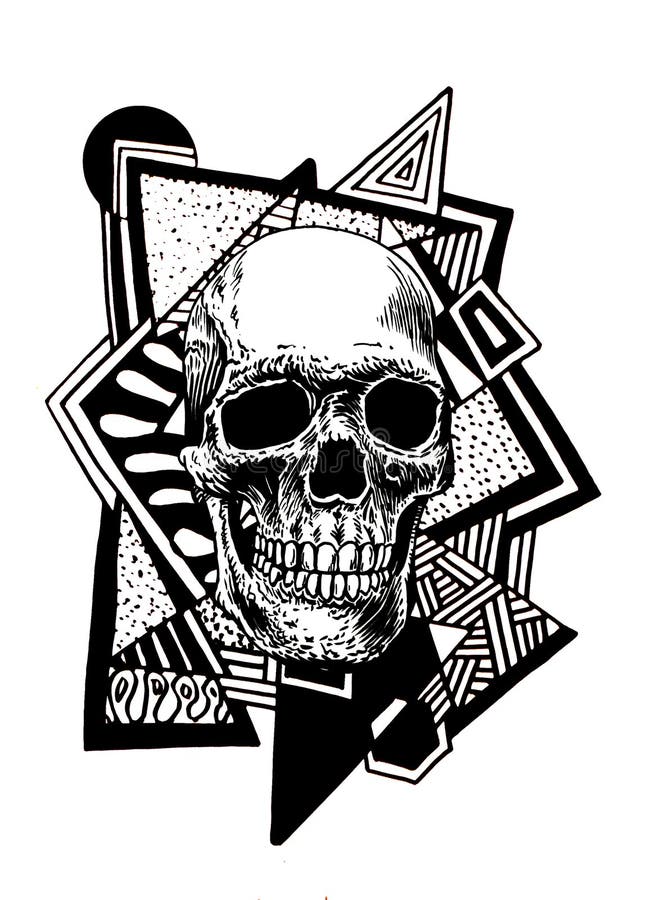 Ornamental Abstract Illustration with Human Skull in the Middle ...