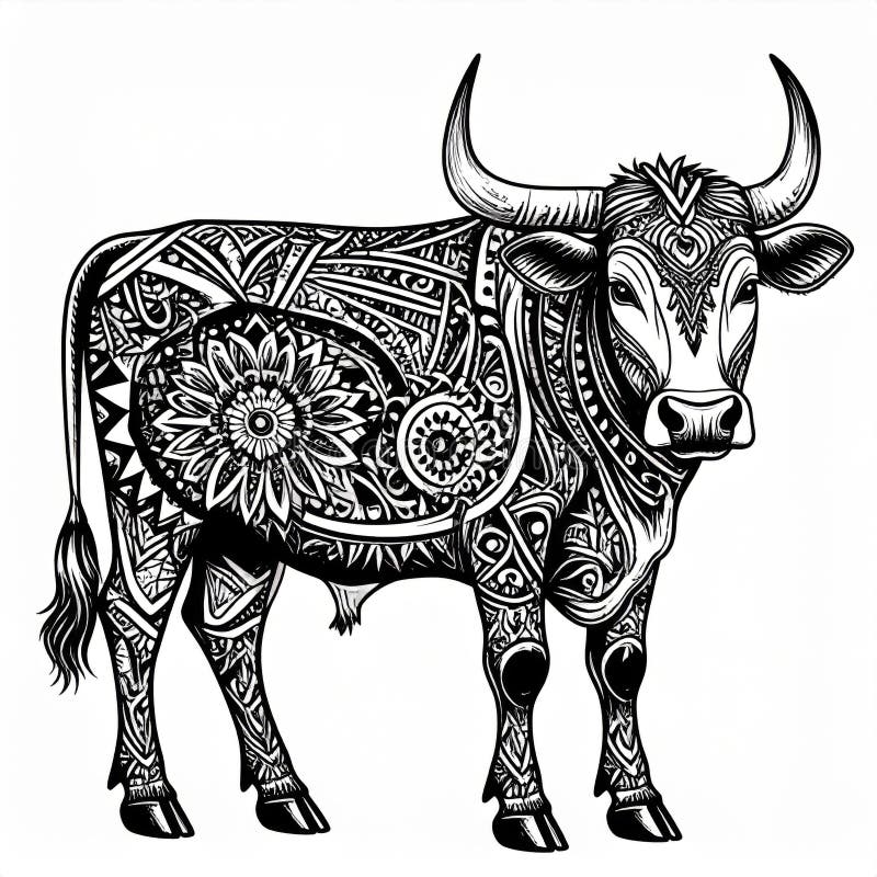 Ornamental Bull Line Art Illustration Stock Illustration - Illustration ...