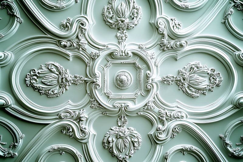 An Ornamental Ceiling Design Composed of Gypsum Bas-reliefs Against a ...