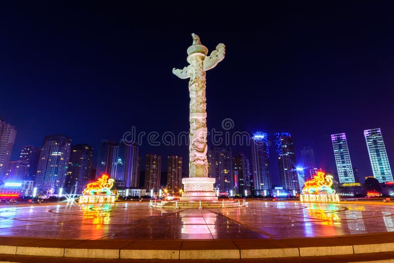 Ornamental Column in Xinghai Square, Dalian China Stock Image - Image ...