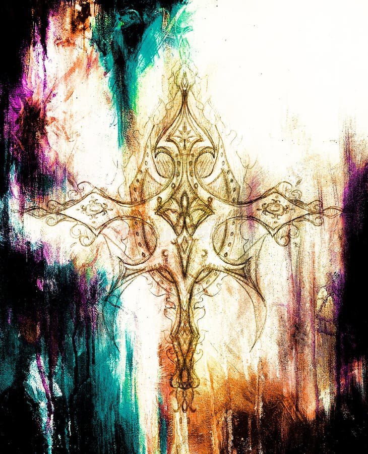 Ornamental Cross Drawing. Original Hand Draw and Computer Collage ...