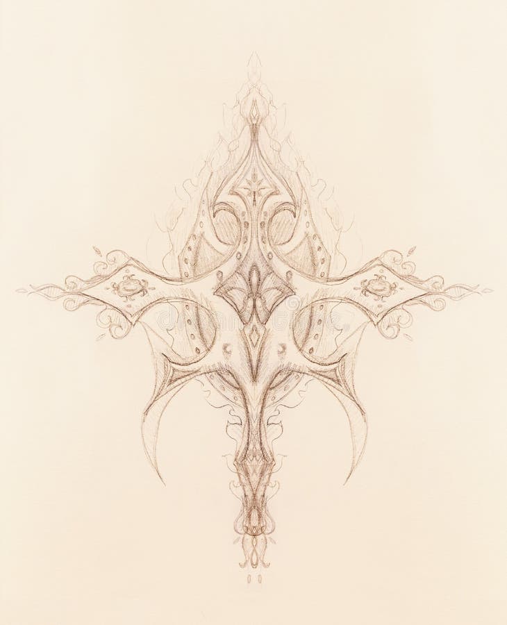 Ornamental Cross Drawing. Original Hand Draw on Paper. Stock ...