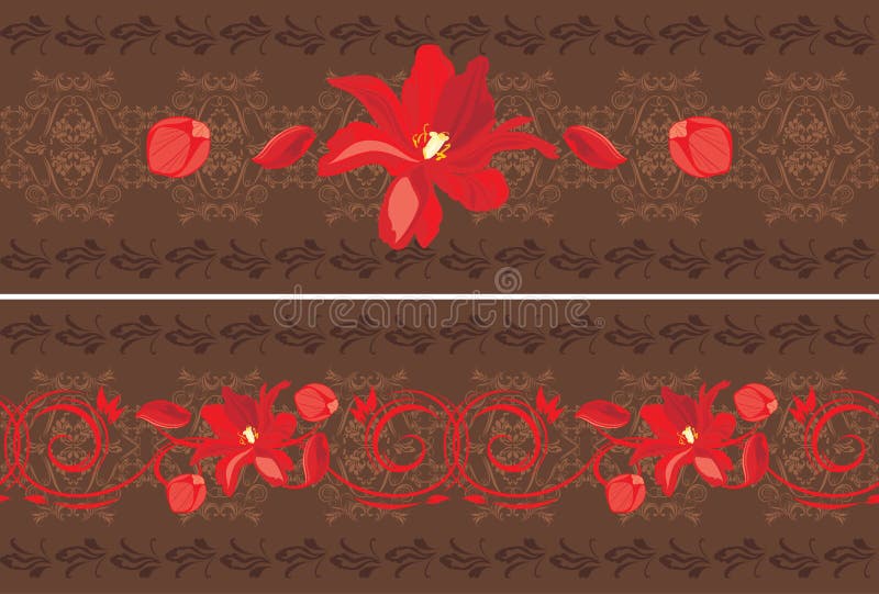 Ornamental Dark Brown Borders with Red Tulips Stock Vector ...