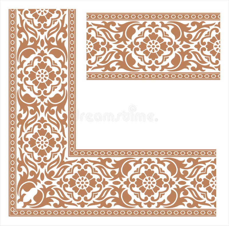 Ornamental Design Pattern on Frame Corner Border, Batik Floral Design ...