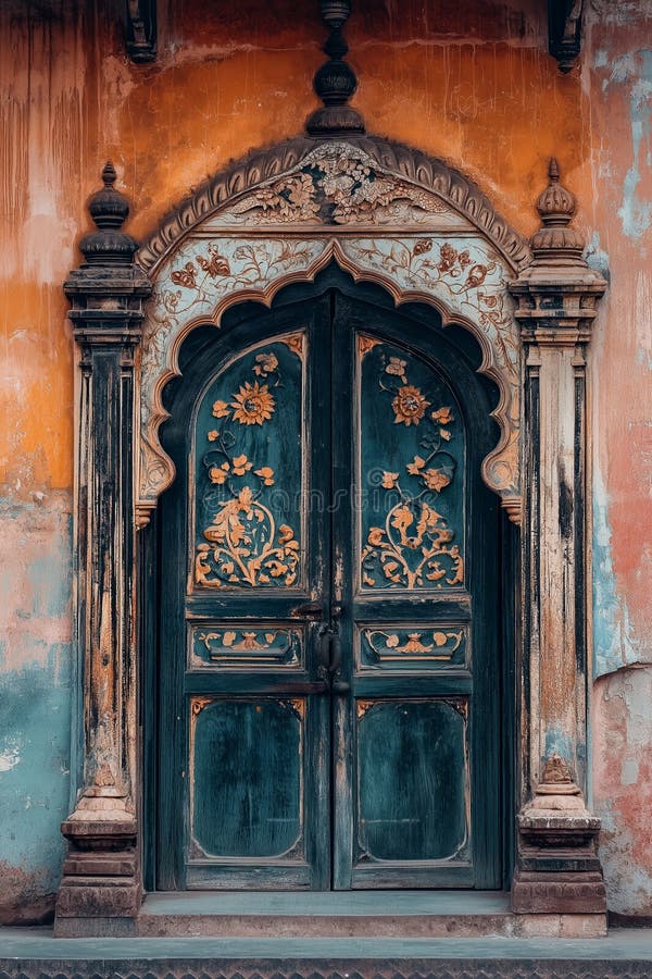 Ornamental door in India stock photo. Image of closeup - 345955504