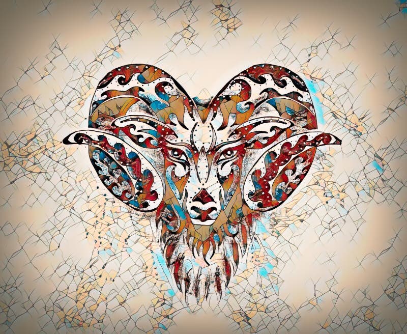Ornamental Drawing of Aries, Sacred Animal Symbol. Stock Photo - Image ...